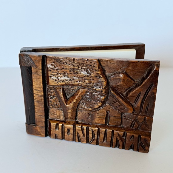 Office | Vintage Hand Carved Wooden Fliptop Notepad Honduras Desk ...